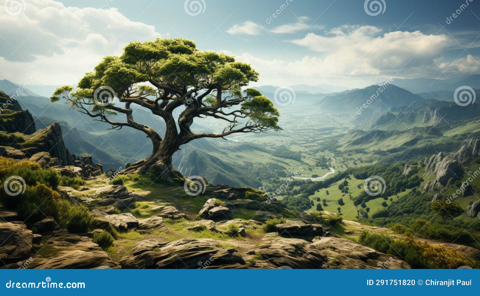 Tree on Top of Mountain Range Stock Photo - Image of cloud, green ...