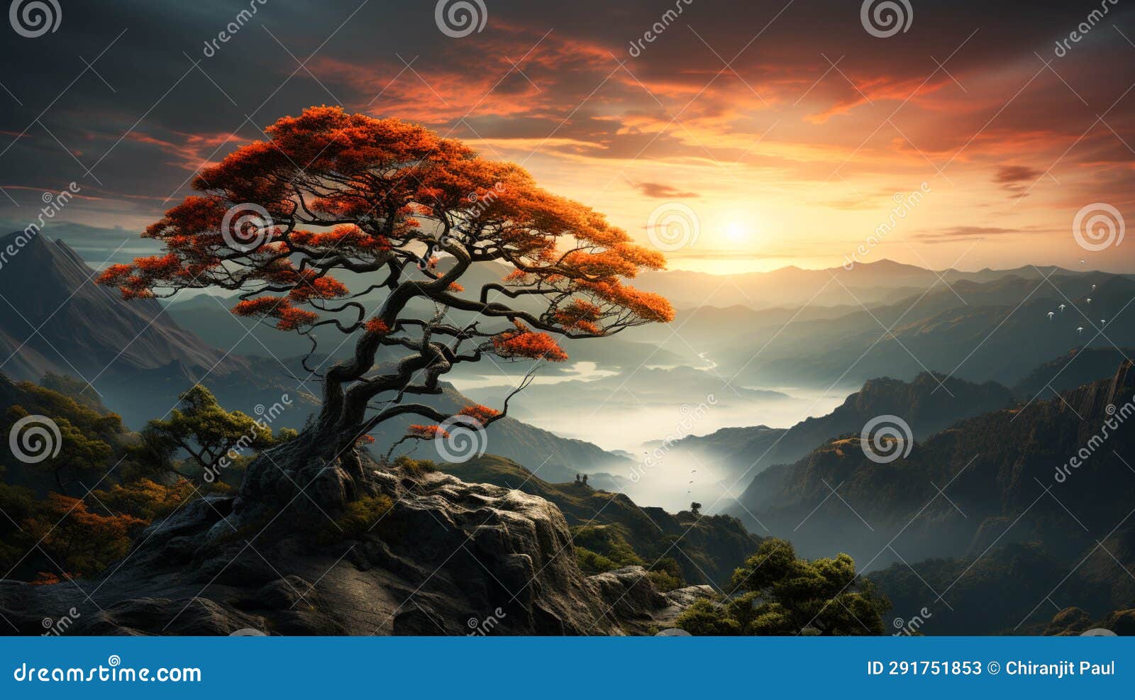 Tree on Top of Mountain Range Stock Image - Image of people, nature ...
