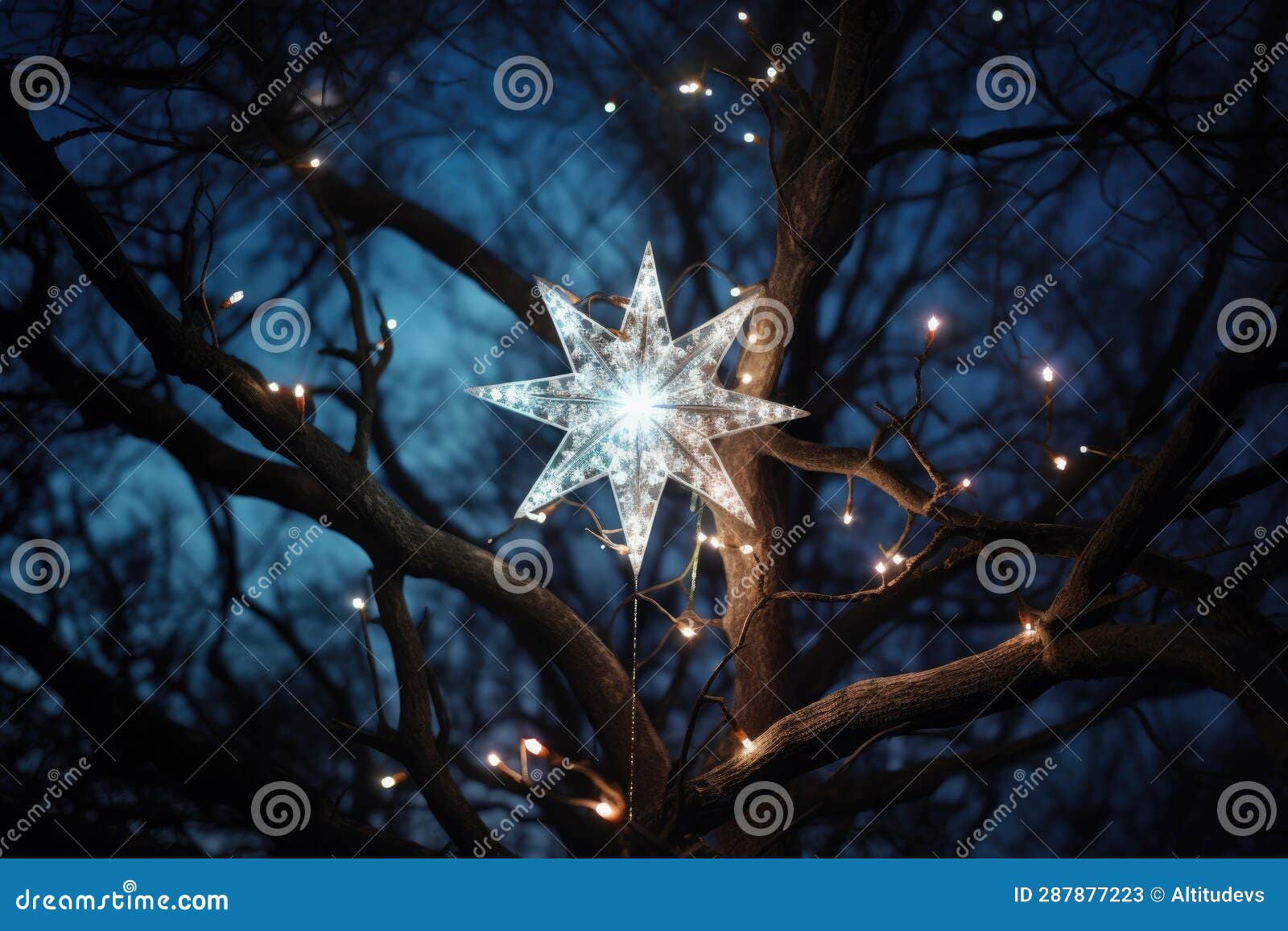 Tree-topper Star Shining Brightly on Tree Stock Image - Image of ...