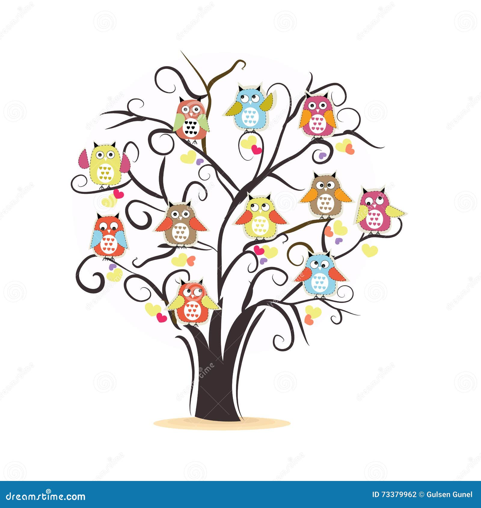 Tree. Tree with Colorful Owls Vector Background Stock Vector ...
