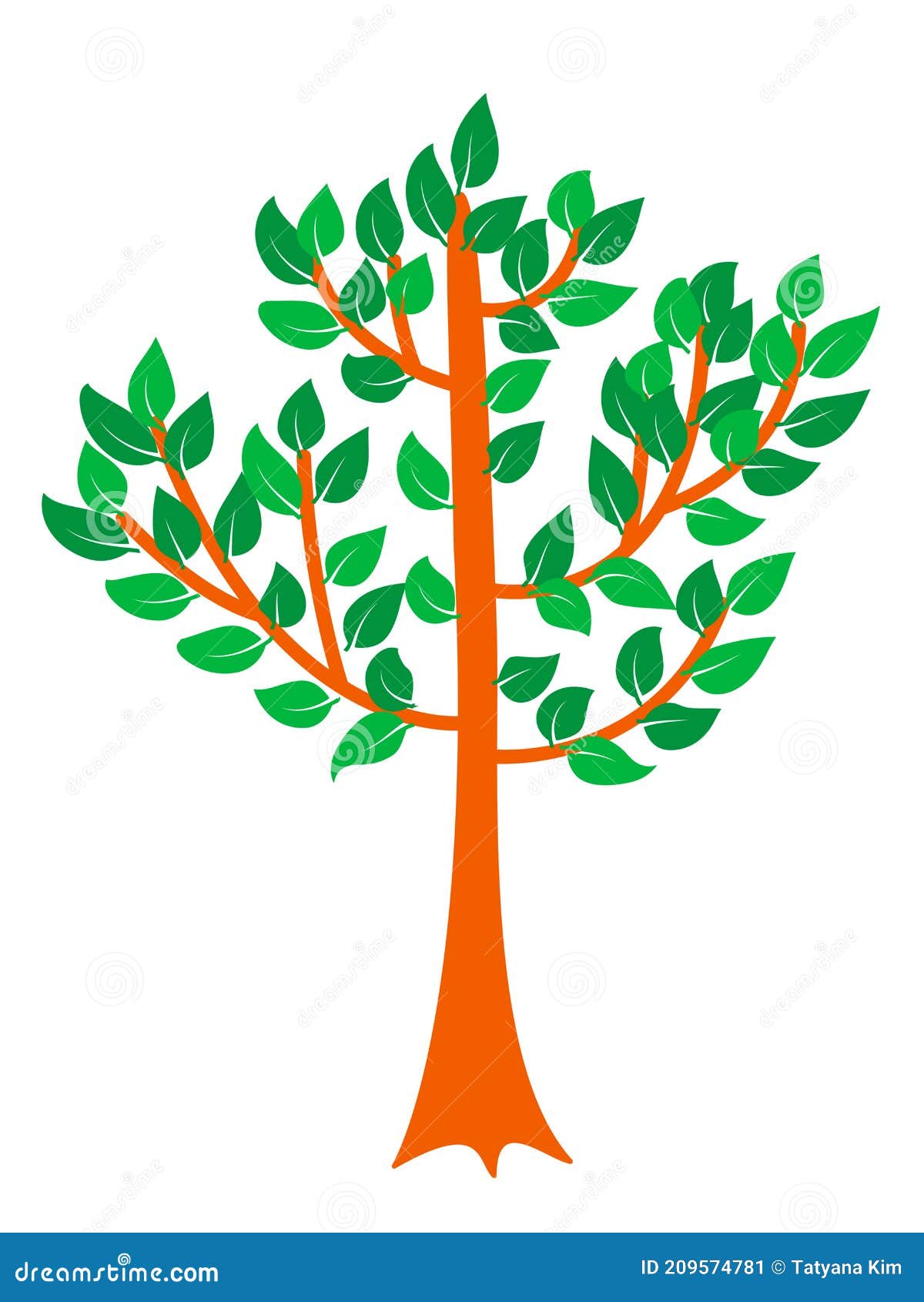 Tree With Trunk And Branches With Green Leaves Vector Clip Art Stock Vector Illustration Of