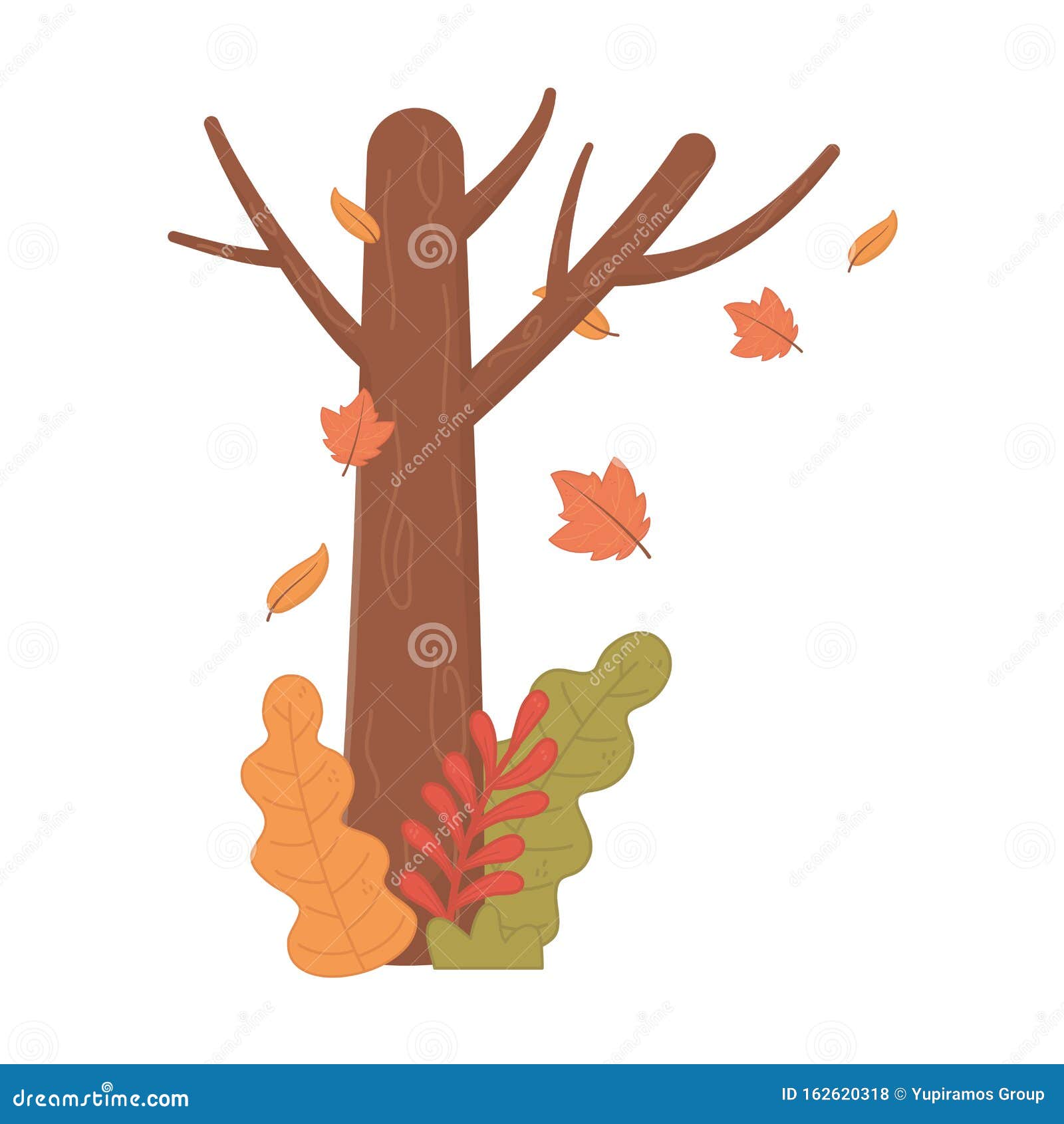 Tree Trunk Branches Leaves Bush Autumn Stock Vector - Illustration of ...