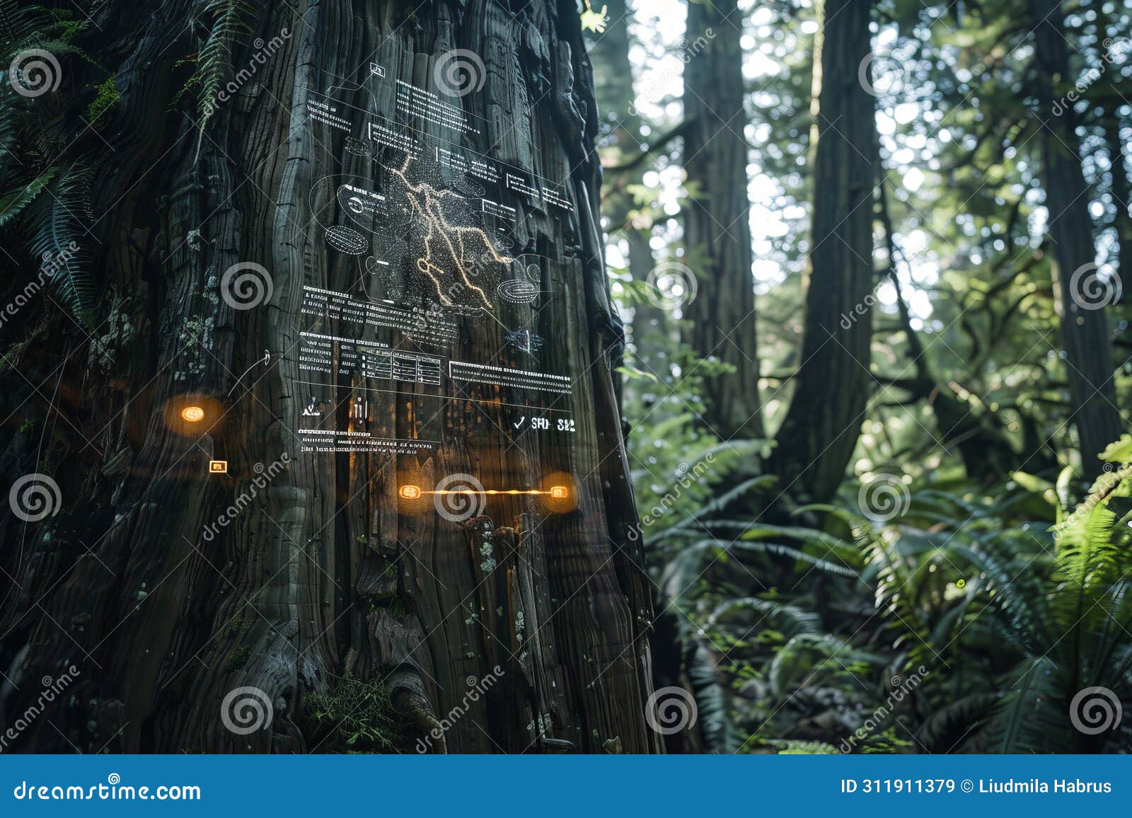 A Tree Trunk with a Glowing Message on it Stock Image - Image of woods ...