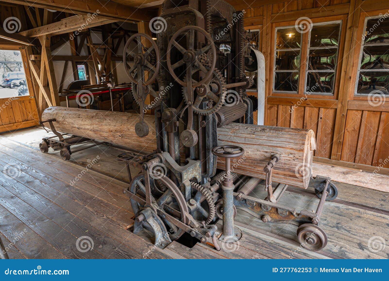 Interior of an old sawmill editorial stock photo. Image of tree - 277762253