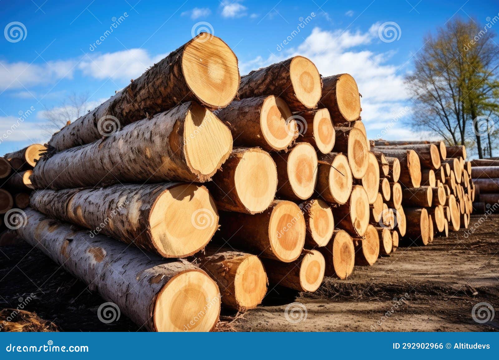 Tree Trunk Sections Piled at a Sawmill Stock Photo - Image of sections ...