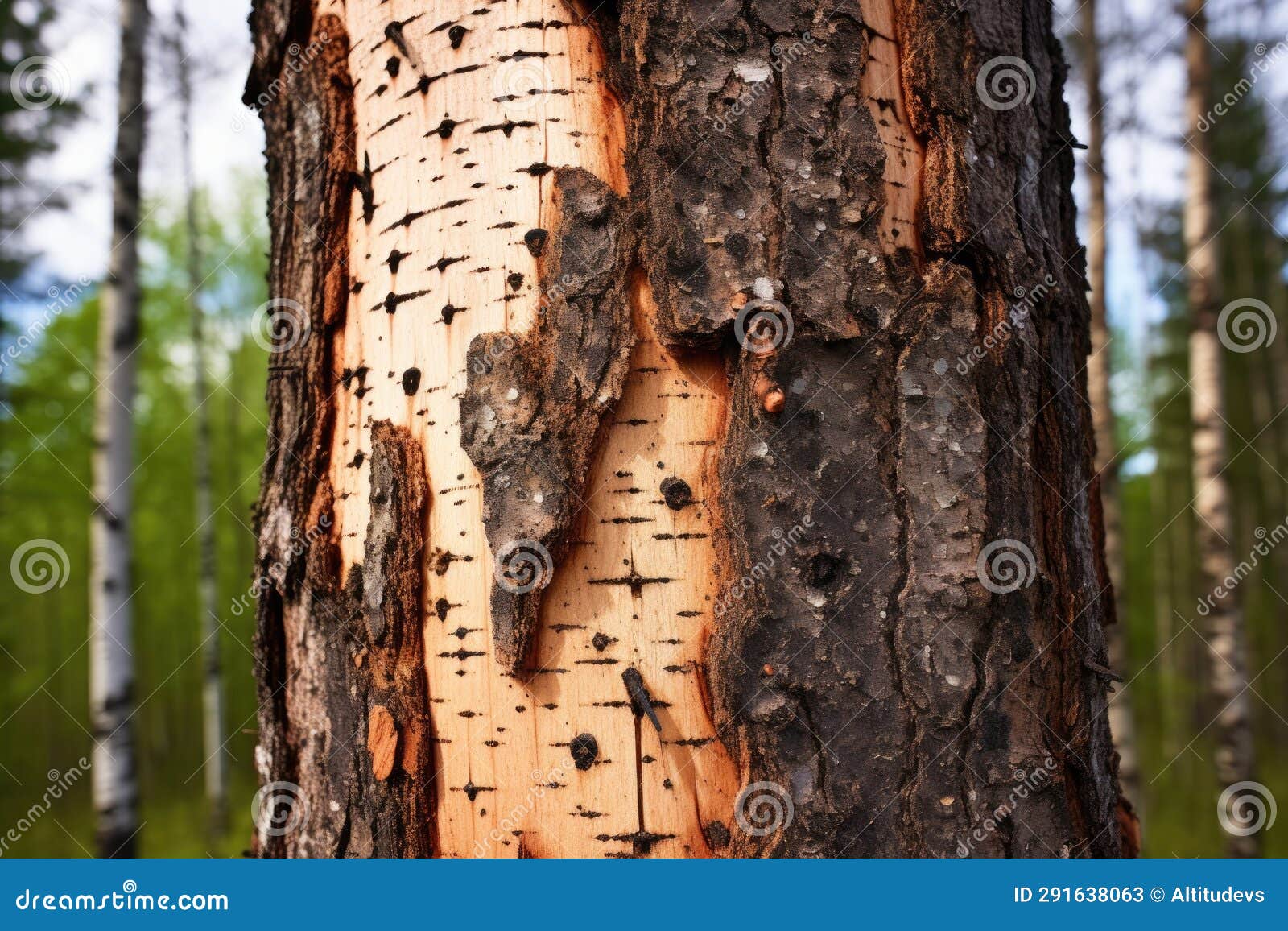 Tree Trunk Showing Signs of Bark Beetles Stock Image - Image of ...