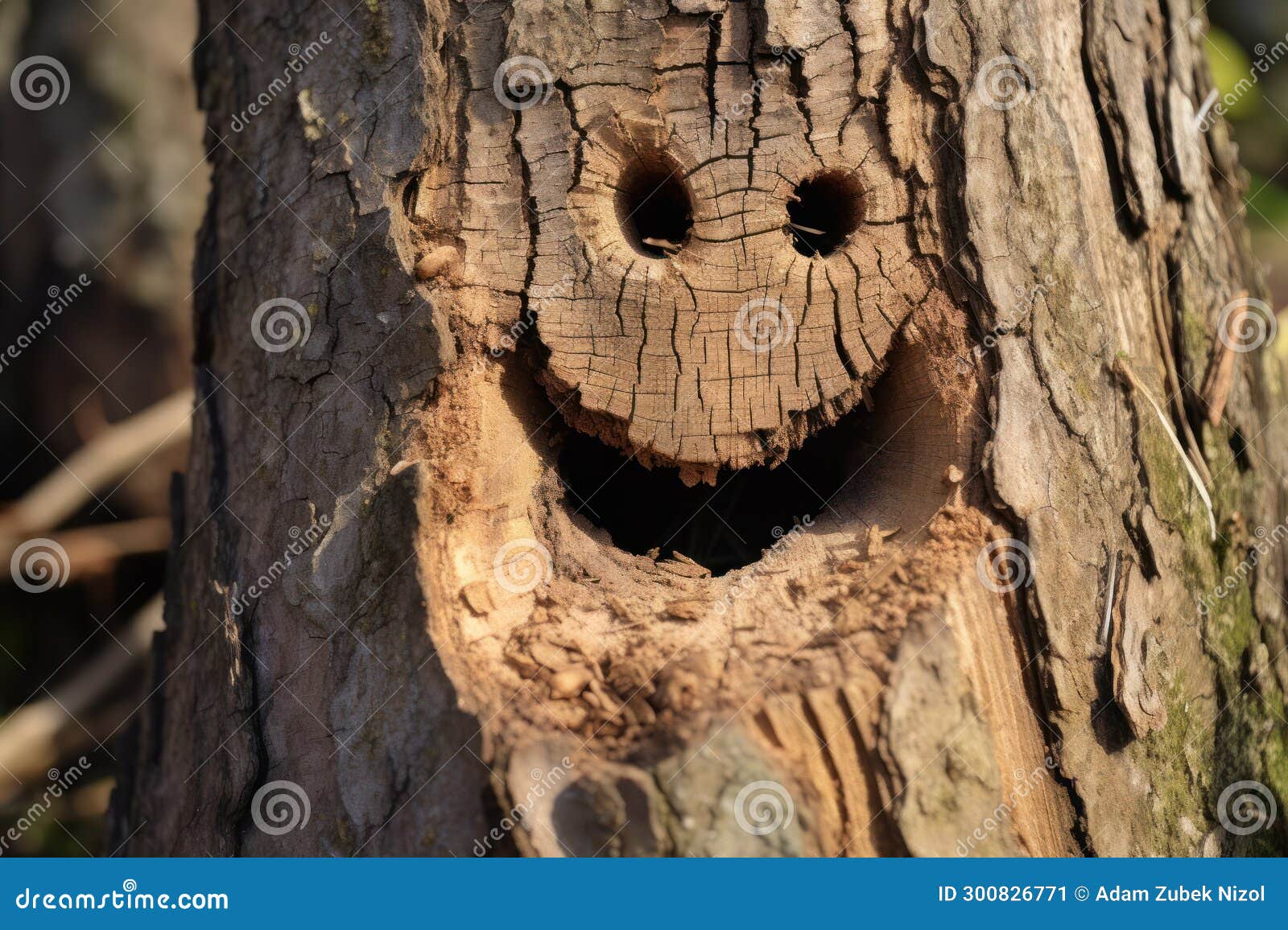 A Tree Trunk with a Smiley Face Carved in it Stock Illustration ...