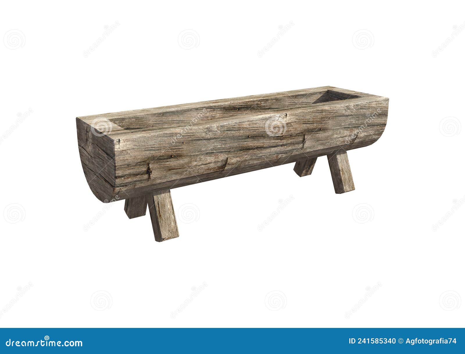 Tree Trunk Wooden Trough for Cattle Feed Isolated on White Background ...