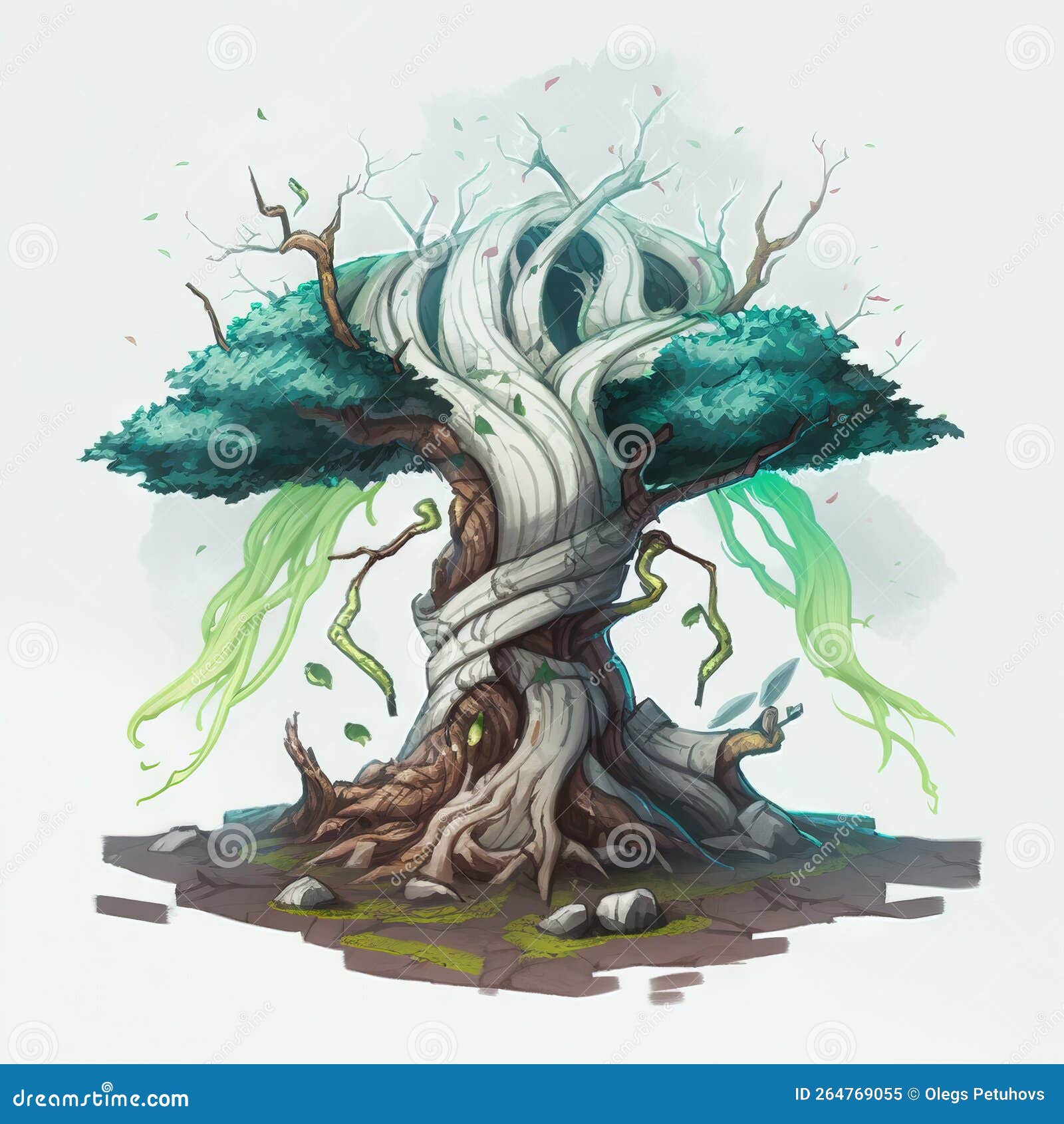 A Tree with a Twisted Trunk and a Green Tree on Top of it Stock ...