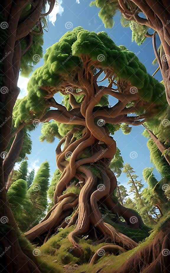 A Tree with a Twisted Trunk is Shown in a Picture Stock Illustration ...