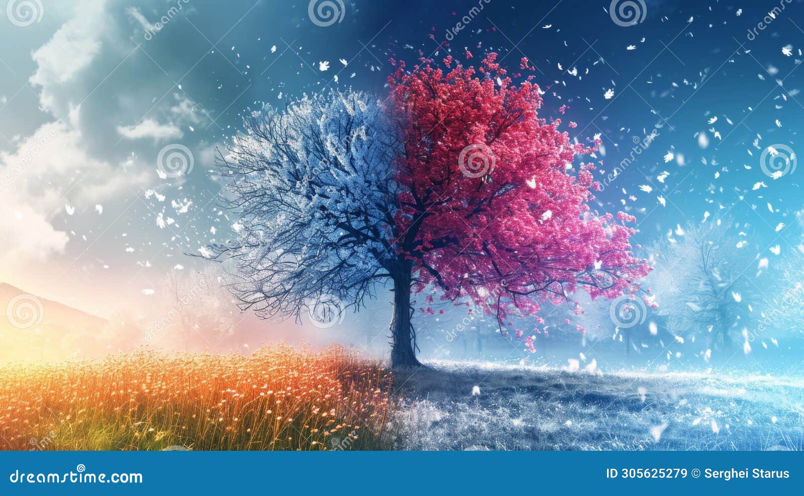 A Tree with Two Different Colors of Leaves in the Same Field, AI Stock ...