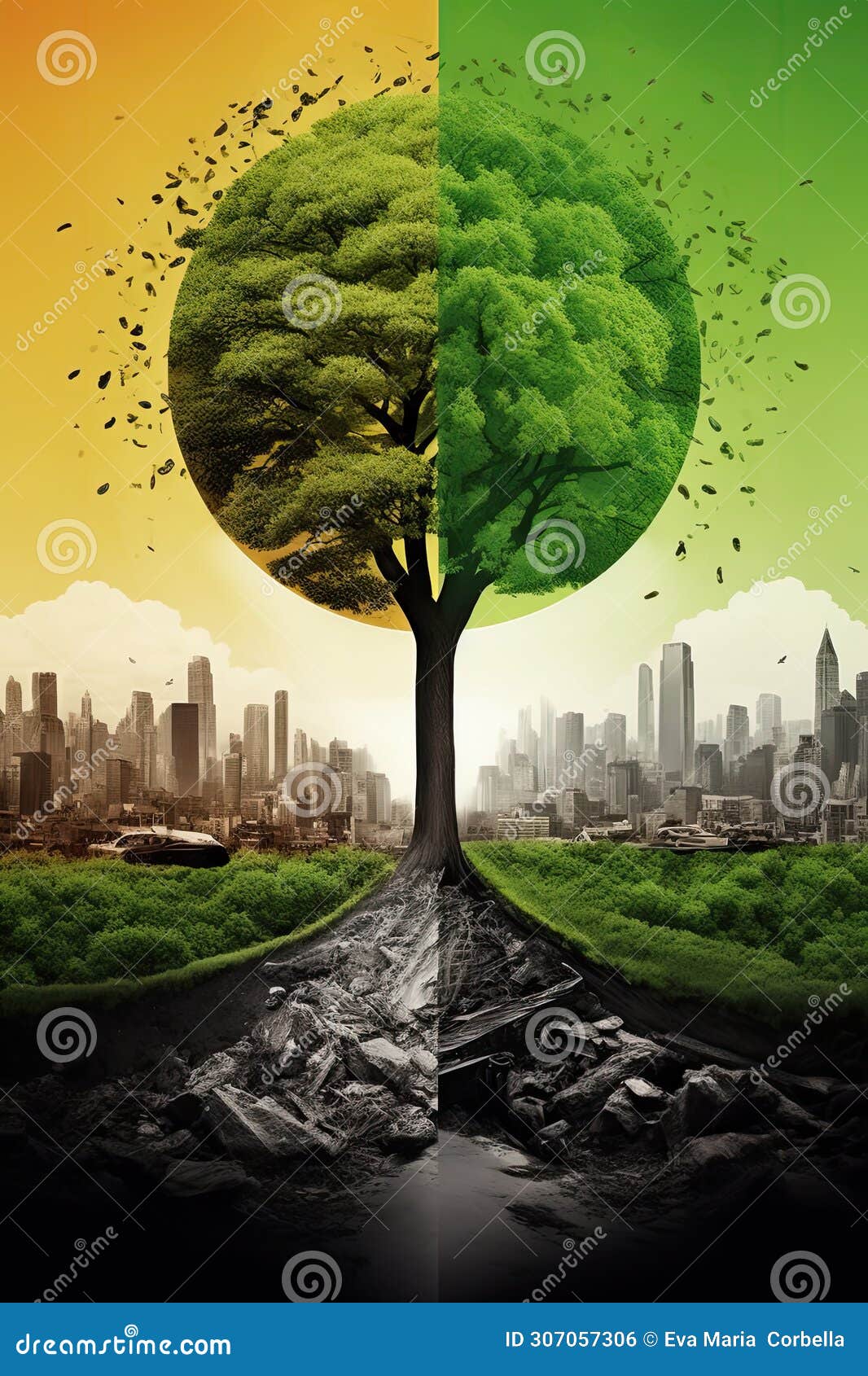 Tree in Two with Very Different Environments Earth Day or World ...