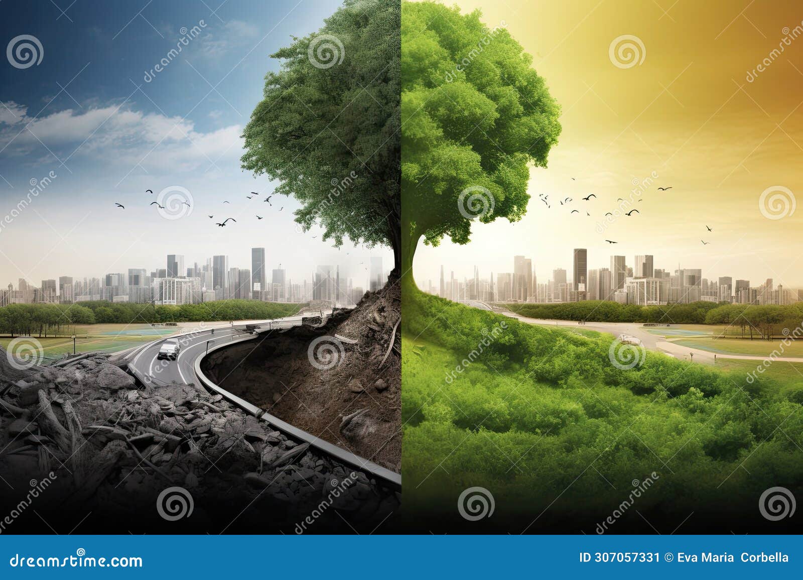 Tree In Two With Very Different Environments Earth Day Or World ...