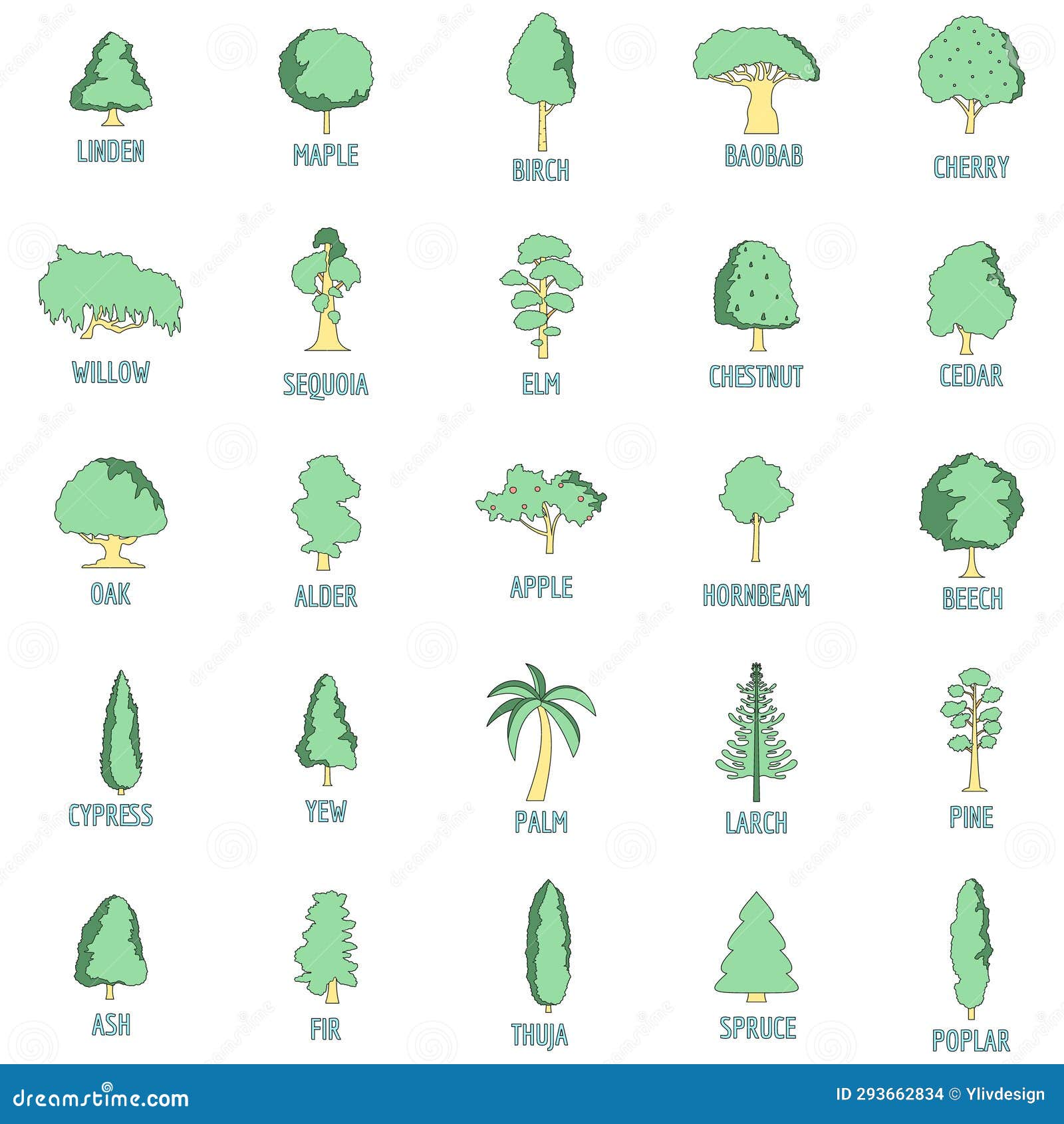 Tree Types Icons Set Vector Color Stock Vector - Illustration of ...