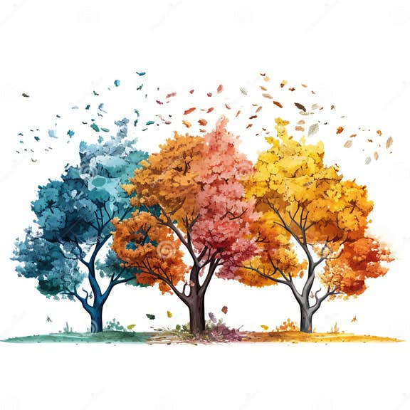 Tree Types of Spring Summer Fall Winter and Spring Stock Photo - Image ...
