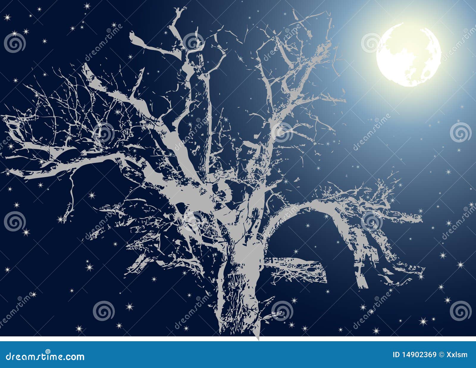 Tree under moon light stock vector. Illustration of celestial - 14902369