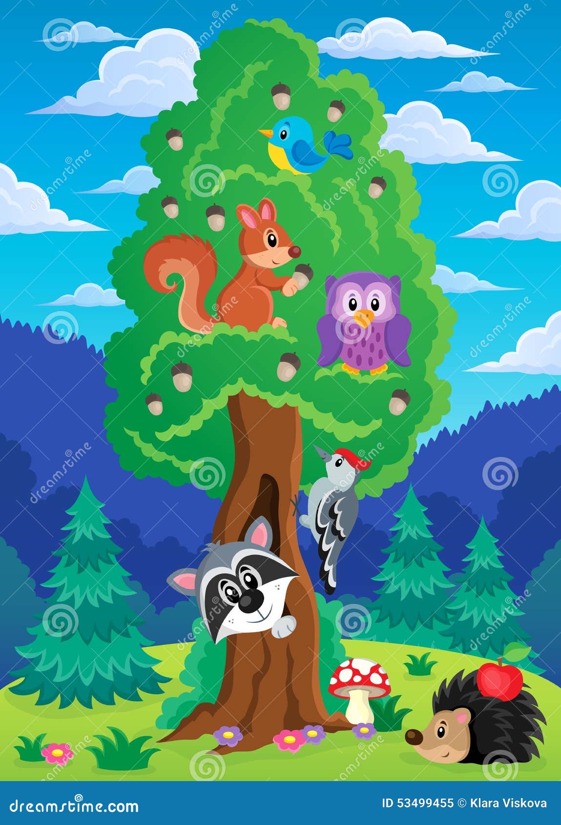 Tree with Various Animals Theme 2 Stock Vector - Illustration of ...