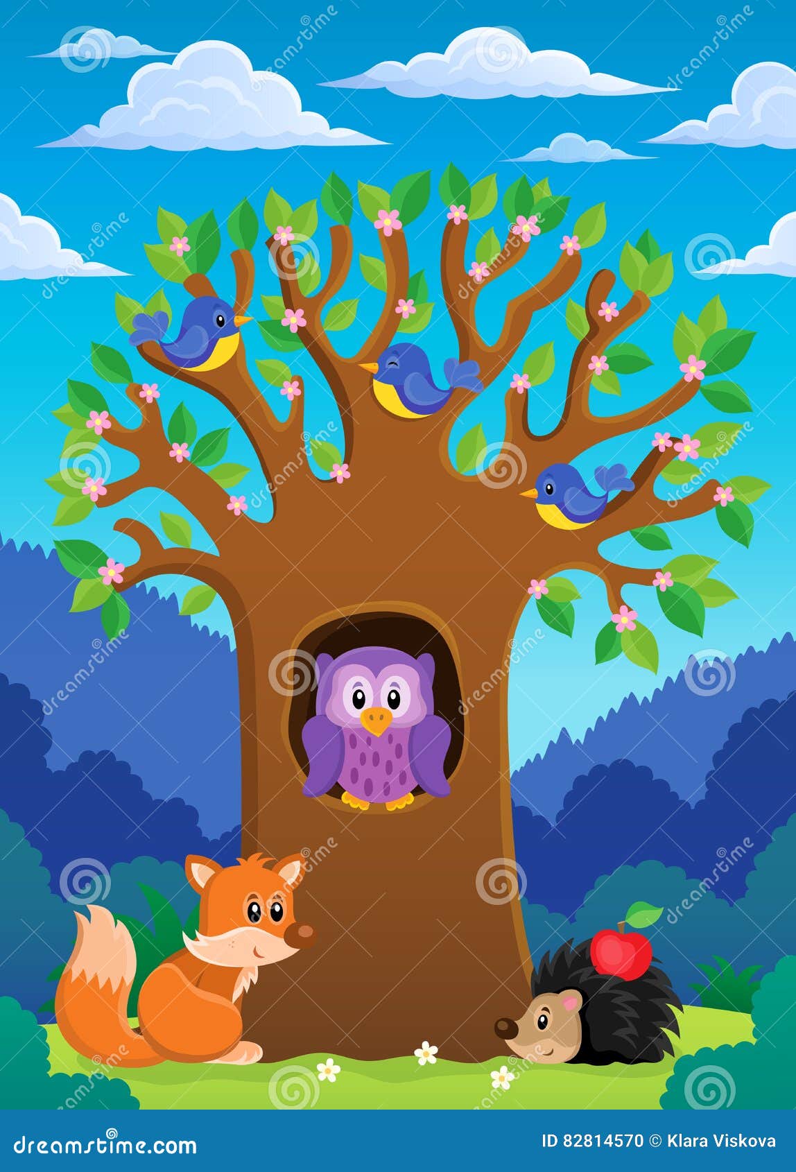 Tree with Various Animals Theme 4 Stock Vector - Illustration of growth ...