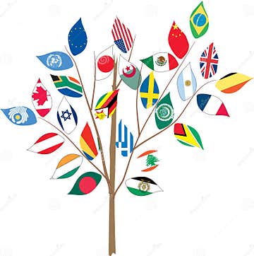 Tree with various flags. stock illustration. Illustration of official ...