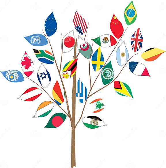 Tree with various flags. stock illustration. Illustration of official ...