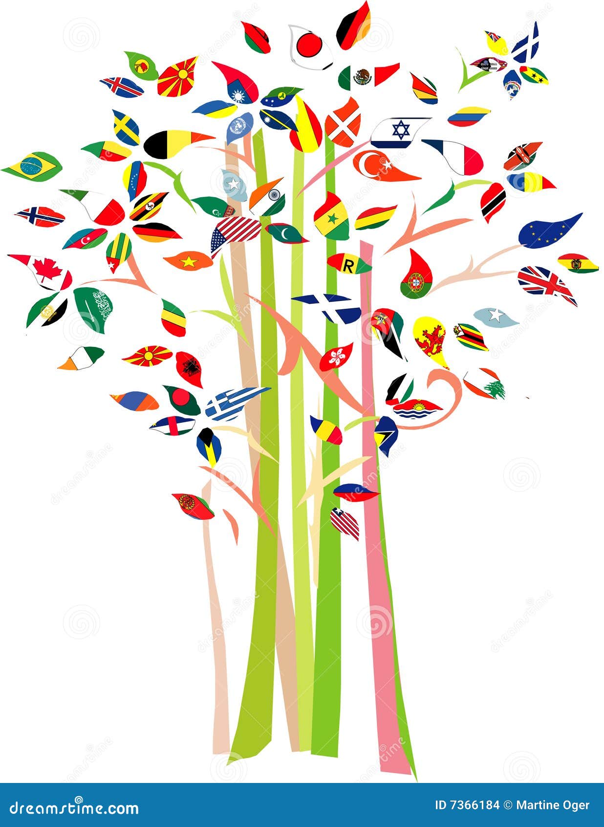 Tree with various flags. stock vector. Illustration of banner - 7366184