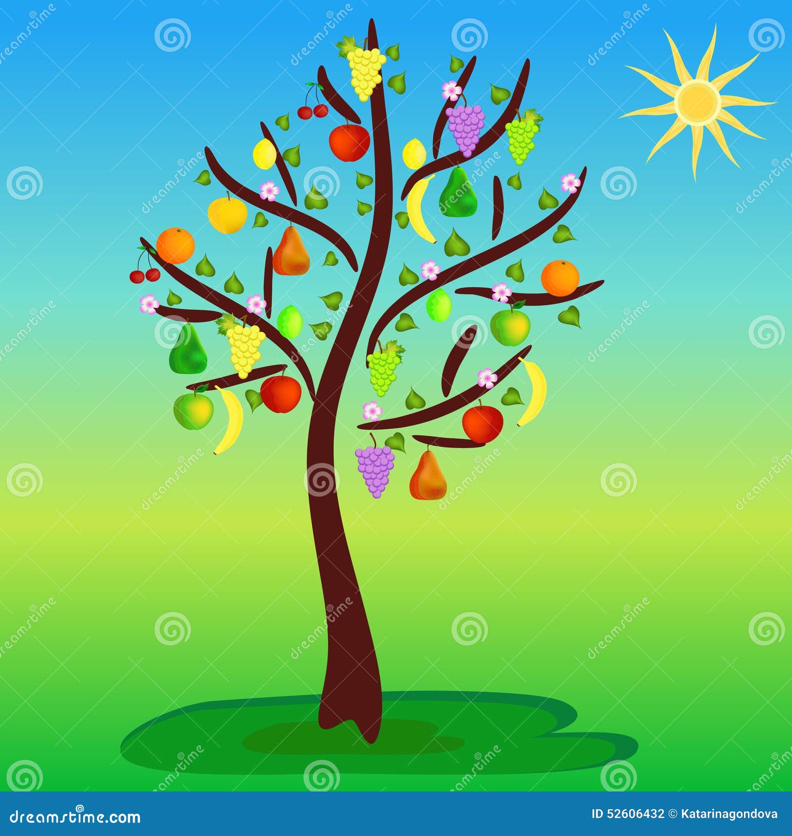 Tree with various fruits stock vector. Illustration of pear - 52606432