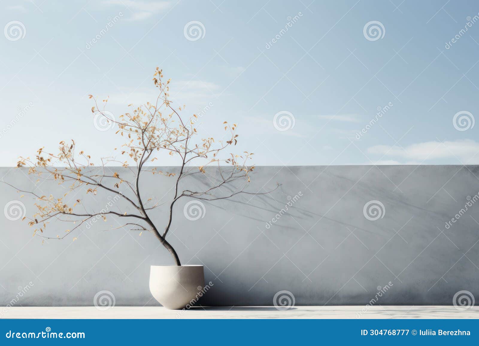 Tree in Vase on Concrete Wall Background. 3D Rendering Stock ...