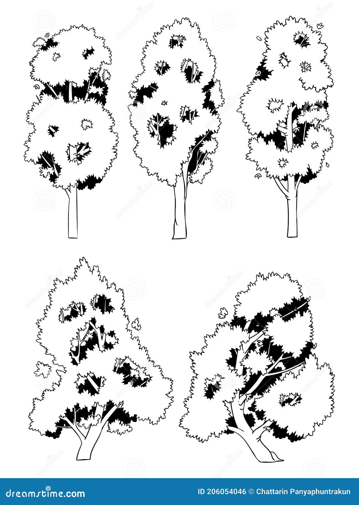 Vector Set of Side View Tree Isolated on White Background. Stock Vector ...