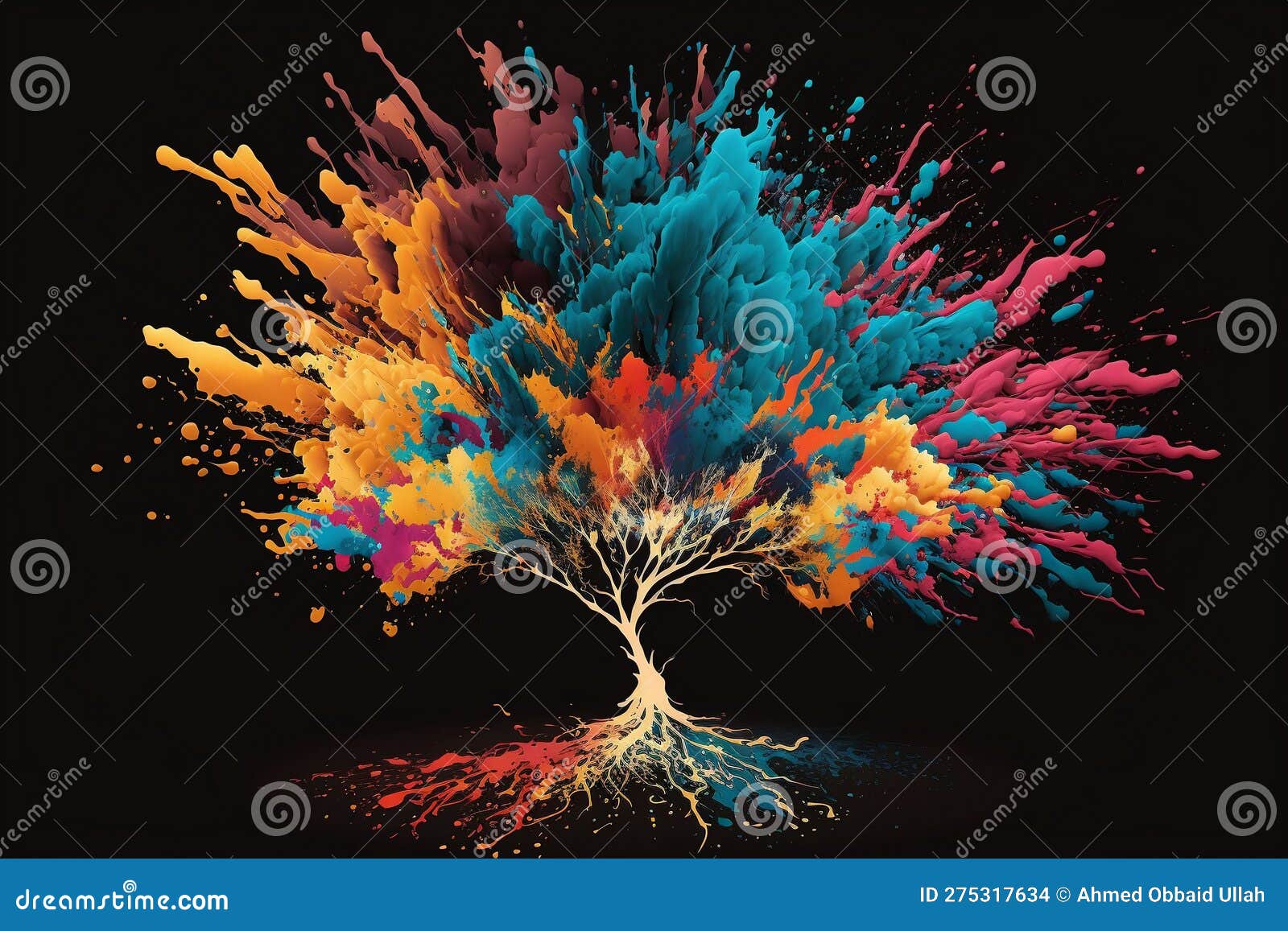 Exploding Tree with Vibrant Colors on the Background Symbolizing ... Exploding Tree with Vibrant Colors on the Background Symbolizing ...
