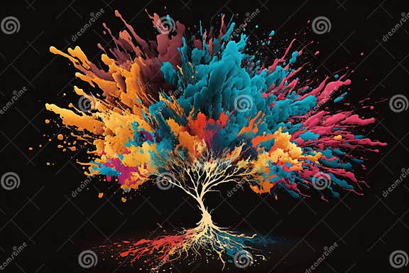 Exploding Tree with Vibrant Colors on the Background Symbolizing ...