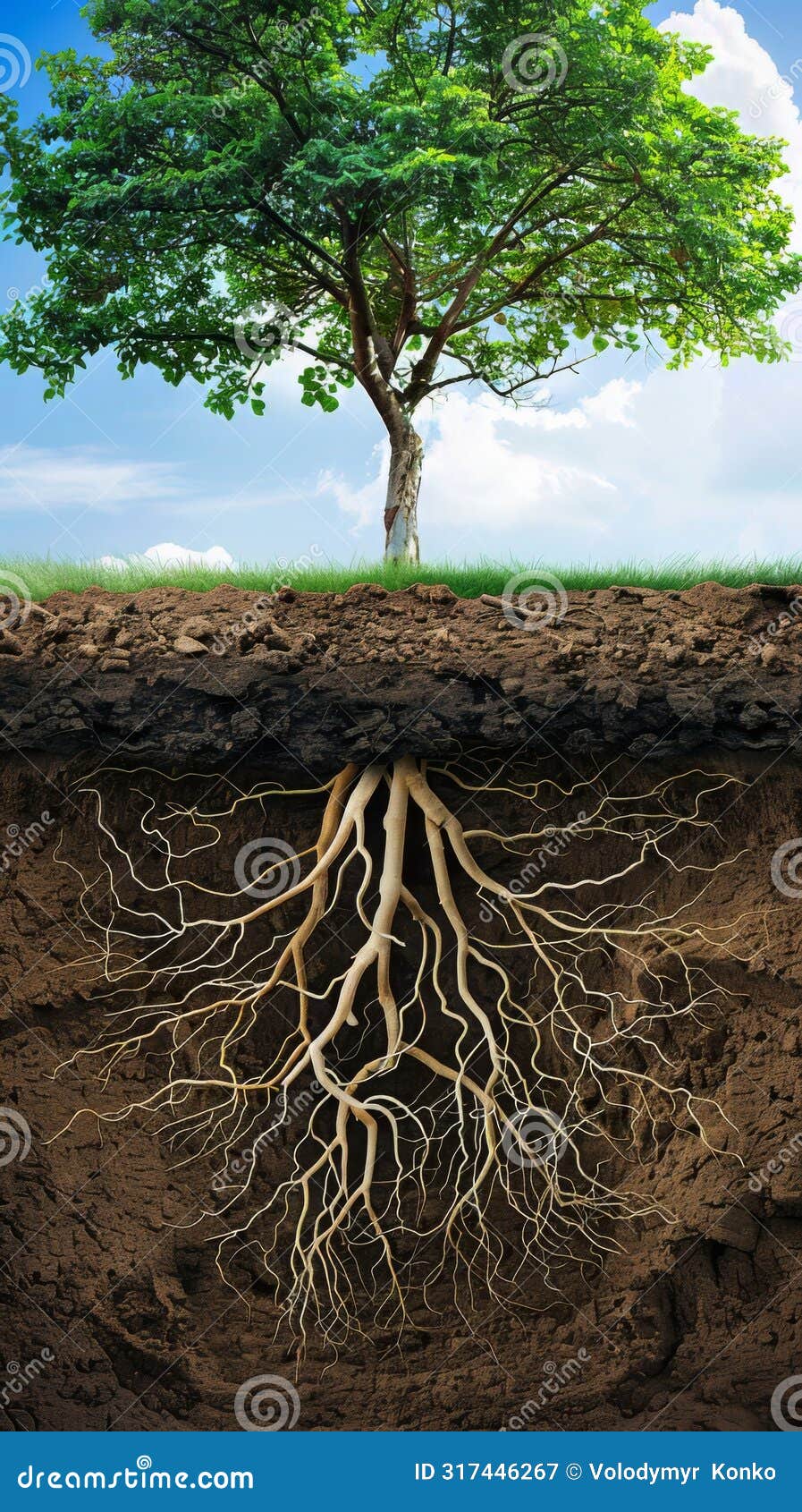 Tree with Visible Roots Above and Below Ground Stock Image - Image of ...