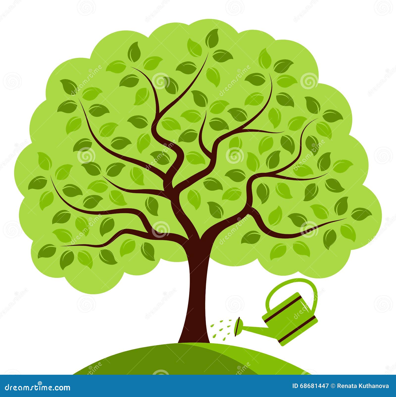 Tree and watering can stock vector. Illustration of water - 68681447