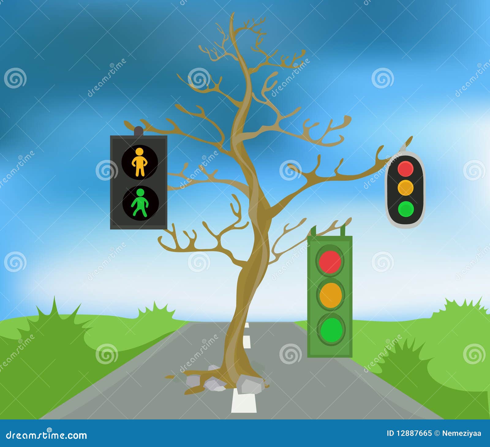 Tree on the way. stock vector. Illustration of road, abstract - 12887665