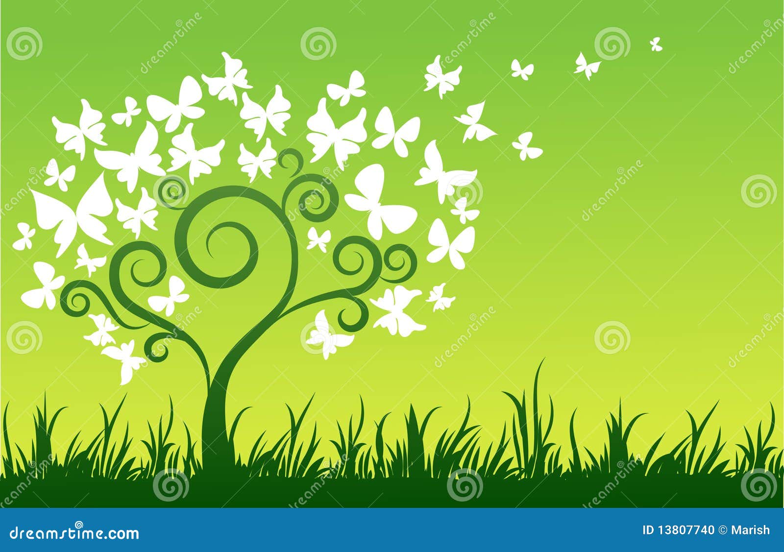 Tree With White Butterflies Vector Illustration | CartoonDealer.com ...