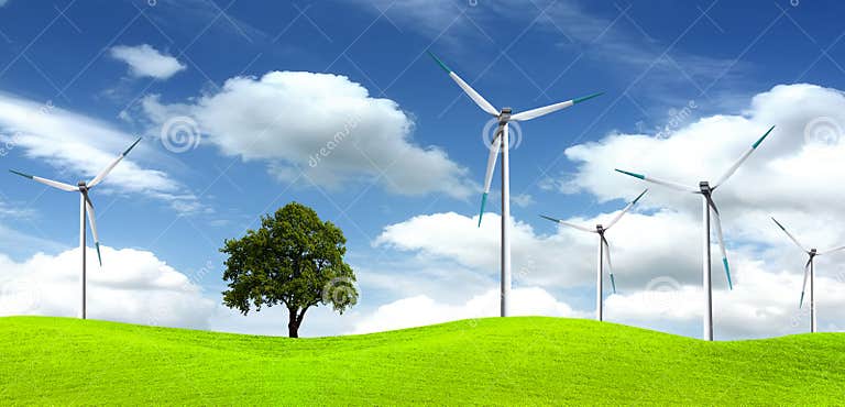 Tree on wind farm stock photo. Image of grow, countryside - 12474408