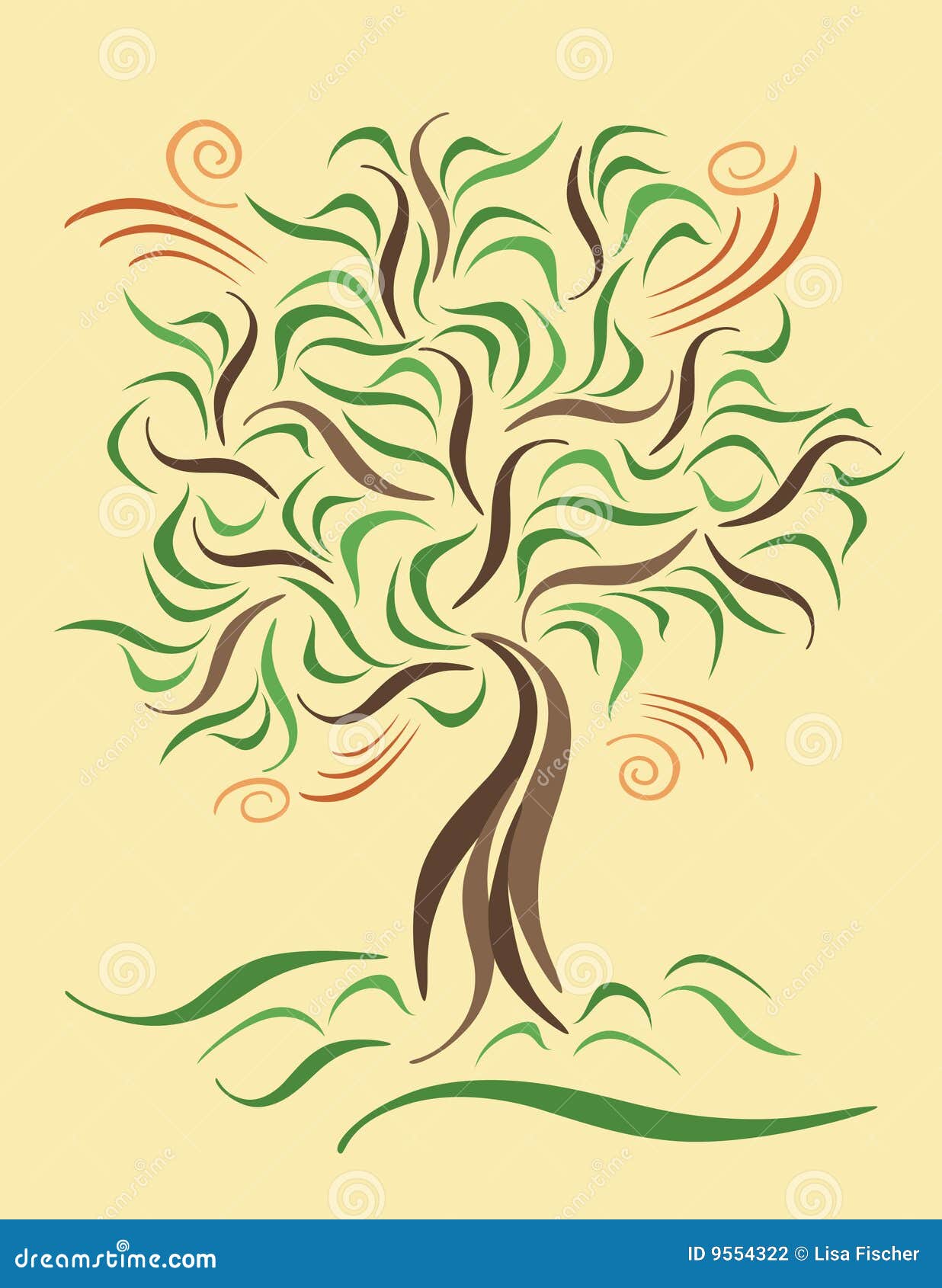 Tree on a Windy Day stock vector. Illustration of breezy - 9554322