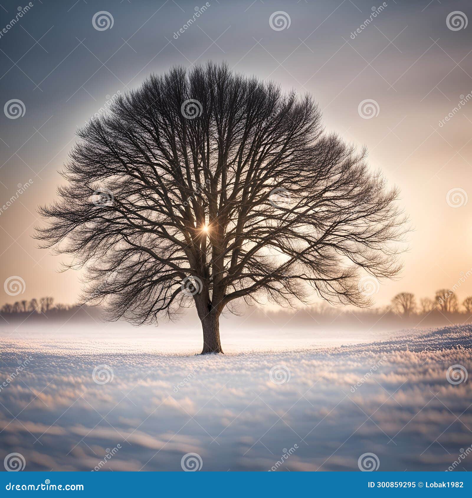 Tree on Winter Field stock illustration. Illustration of mist - 300859295