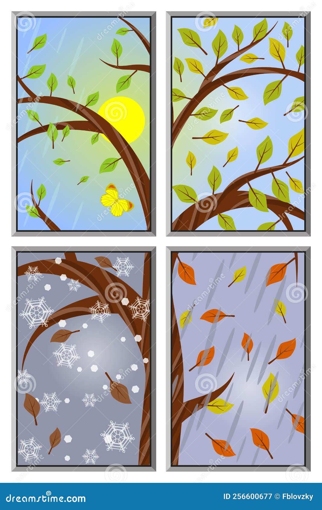 Tree in Winter, Spring, Summer and Autumn, in One Window Stock ...