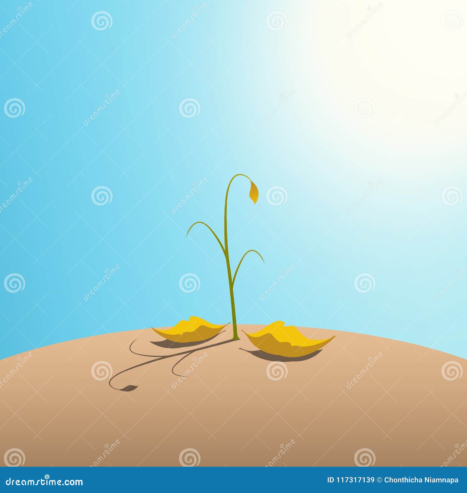 The Tree Withered because of Drought and Sun Light Stock Illustration ...