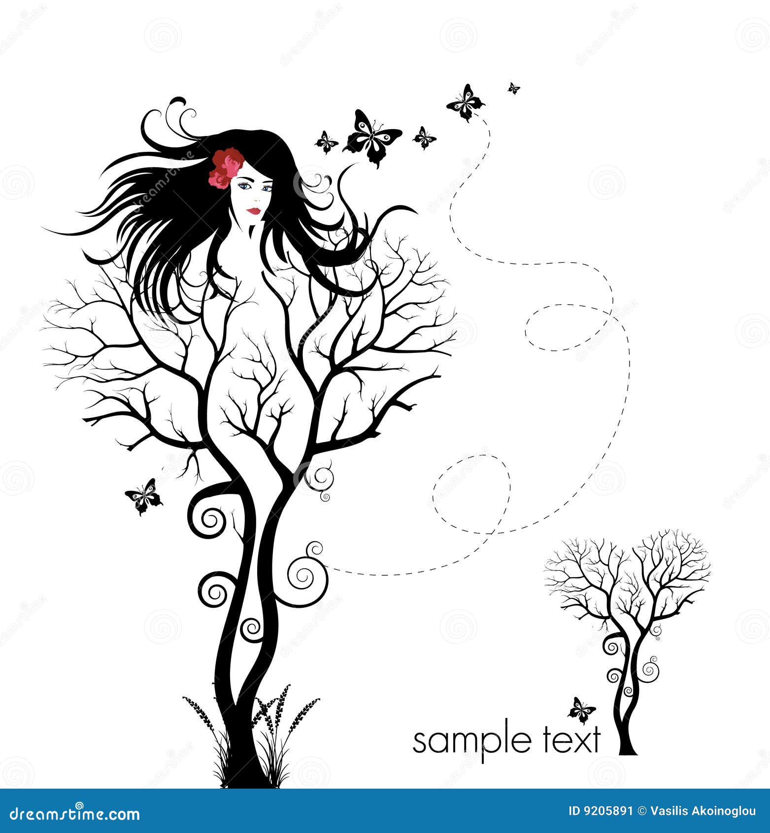Tree woman stock vector. Illustration of heart, black - 9205891