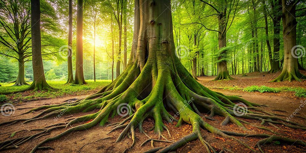Tree in the Woods Forked Tree Root AI Generative Stock Illustration - Illustration of forked ...