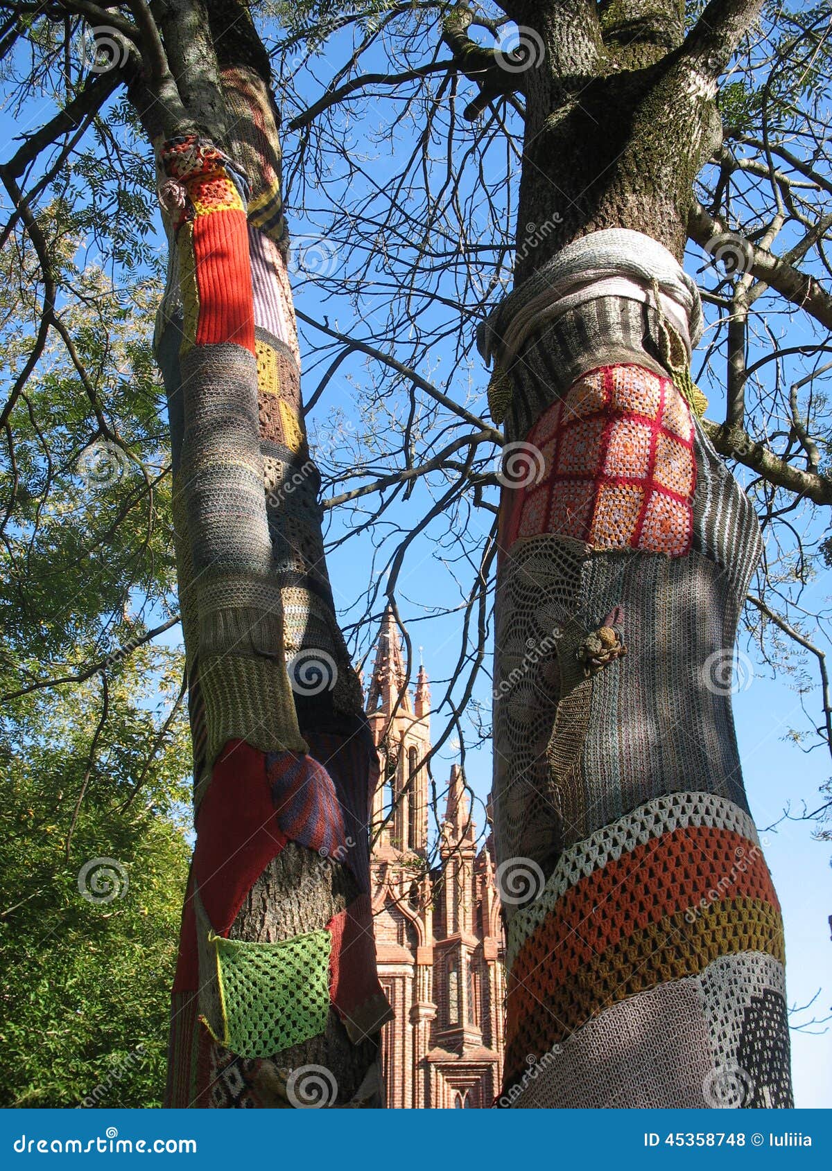 Tree in a woolen garment stock photo. Image of bright - 45358748