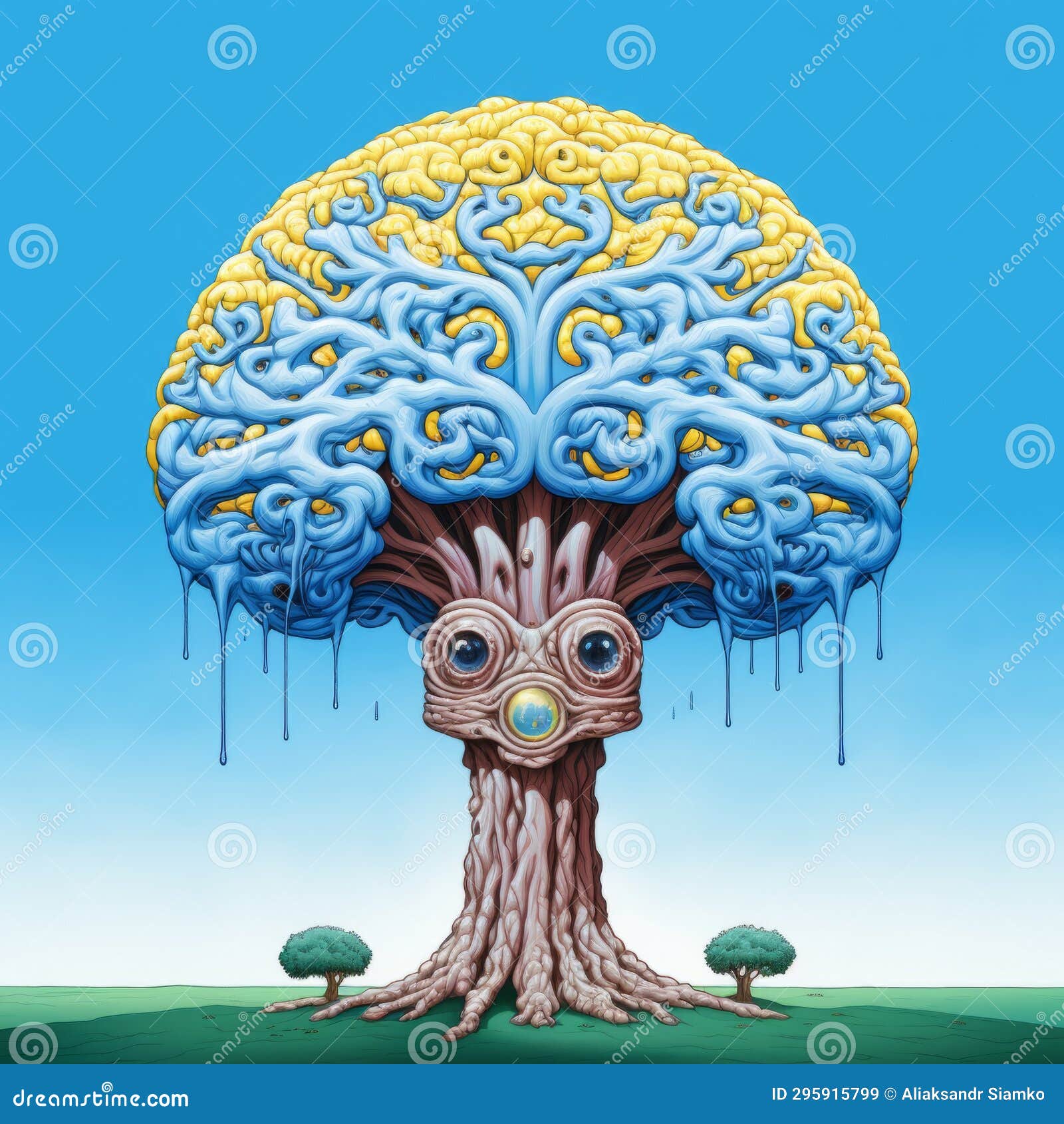 A Tree with a Yellow and Blue Tree Stock Image - Image of abstract ...