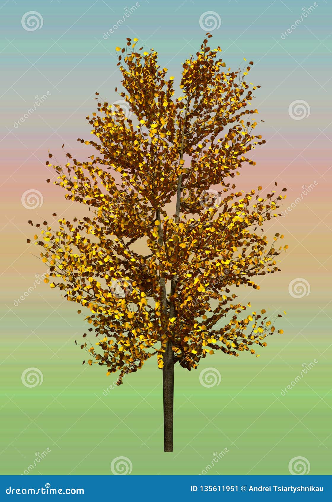 Tree with Yellow Leaves on a Gradient Background. Autumn Foliage ...