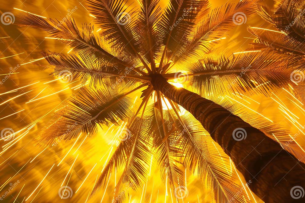 A Tree with a Yellow Trunk and Leaves Stock Photo - Image of background ...