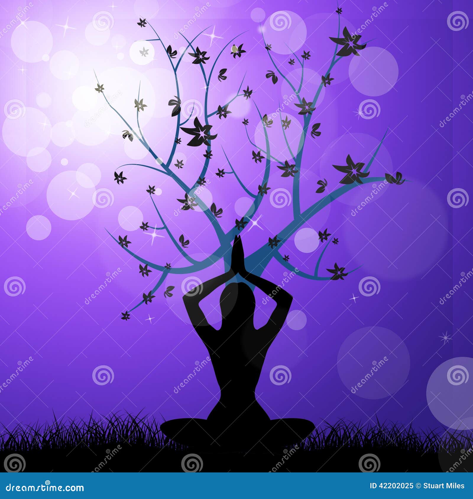 Tree Yoga Means Peaceful Feel and Trunk Stock Illustration ...