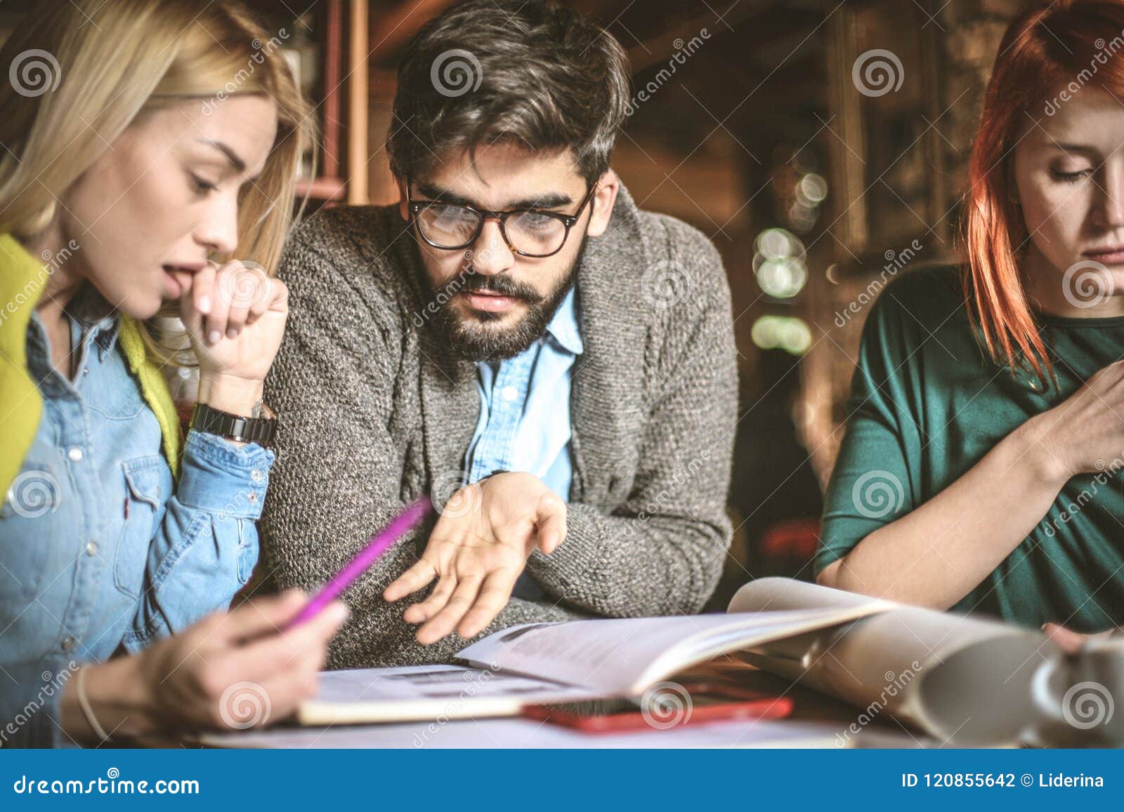 Tree Young Colleagues Study Together. Stock Photo - Image of caucasian ...