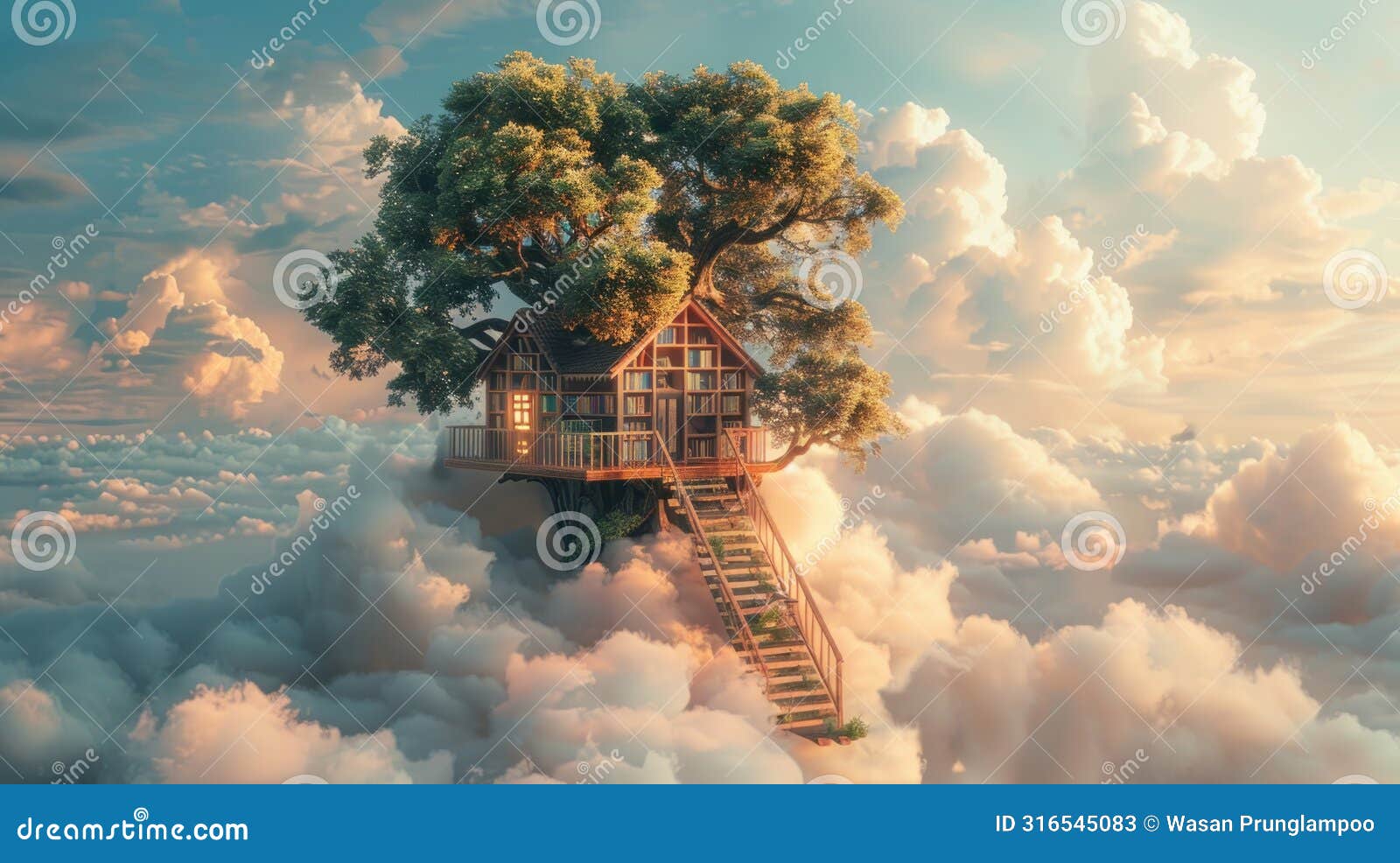 A Treehouse in the Clouds with a View of the Sky Stock Image - Image of ...
