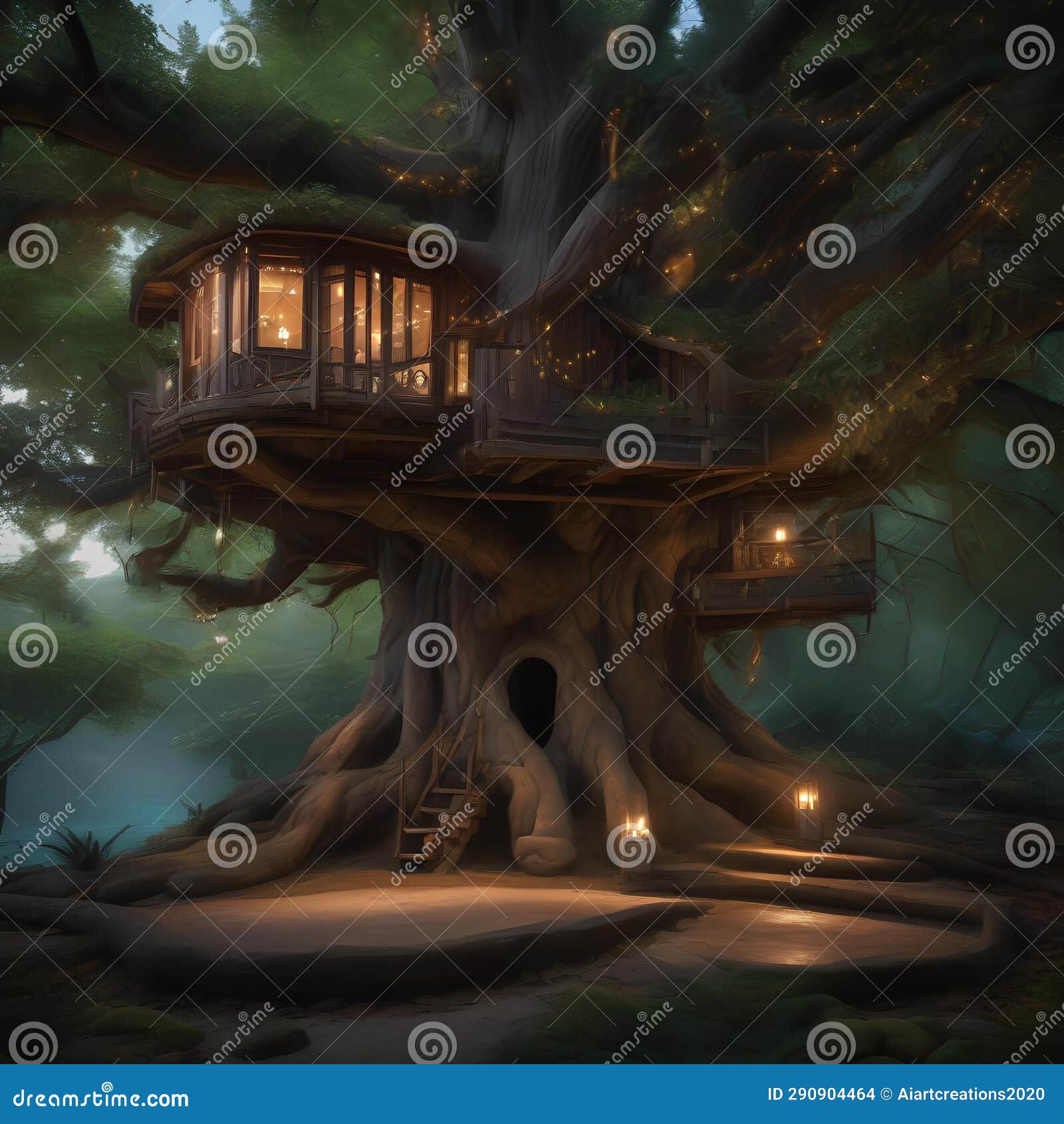 A Colossal Treehouse City Interconnected By Vine Bridges Royalty-Free ...