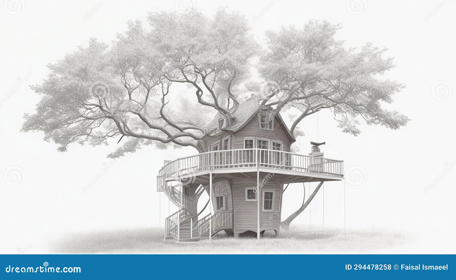 Treehouse with Just an Outline on White Background Stock Illustration ...